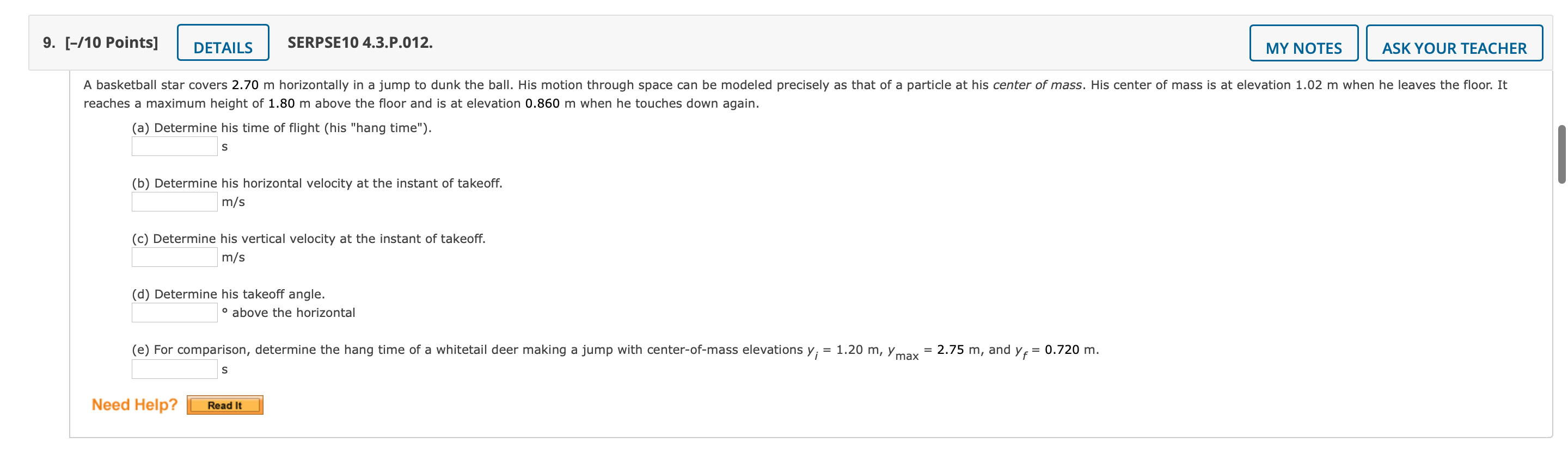 Solved 9. [-/10 Points] SERPSE10 4.3.P.012. reaches a | Chegg.com
