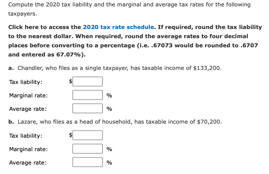 Solved Compute the 2020 tax liability and the marginal and | Chegg.com
