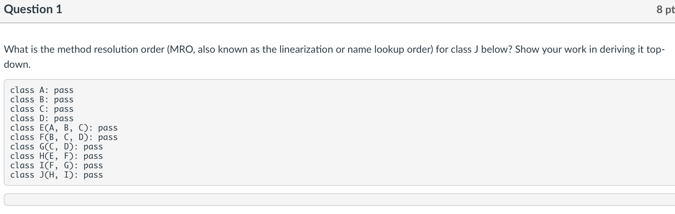 Solved Question 1 8 pt What is the method resolution order | Chegg.com
