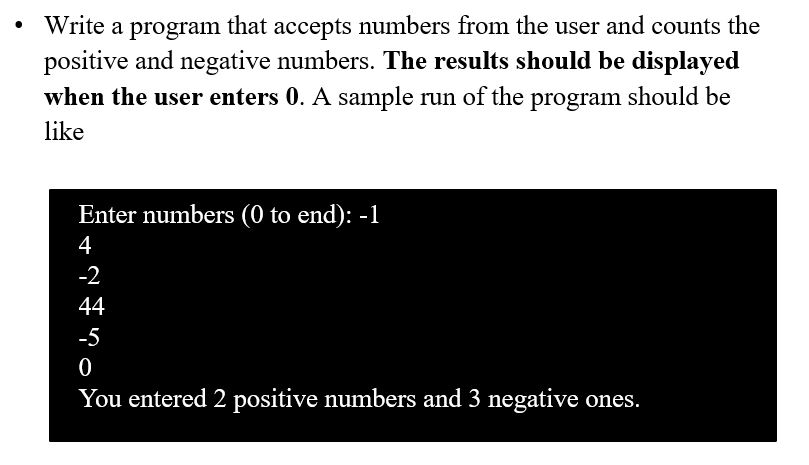 Solved Write a program that accepts numbers from the user | Chegg.com