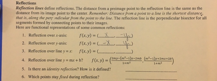 Solved Reflections Reflection lines define reflections. The | Chegg.com