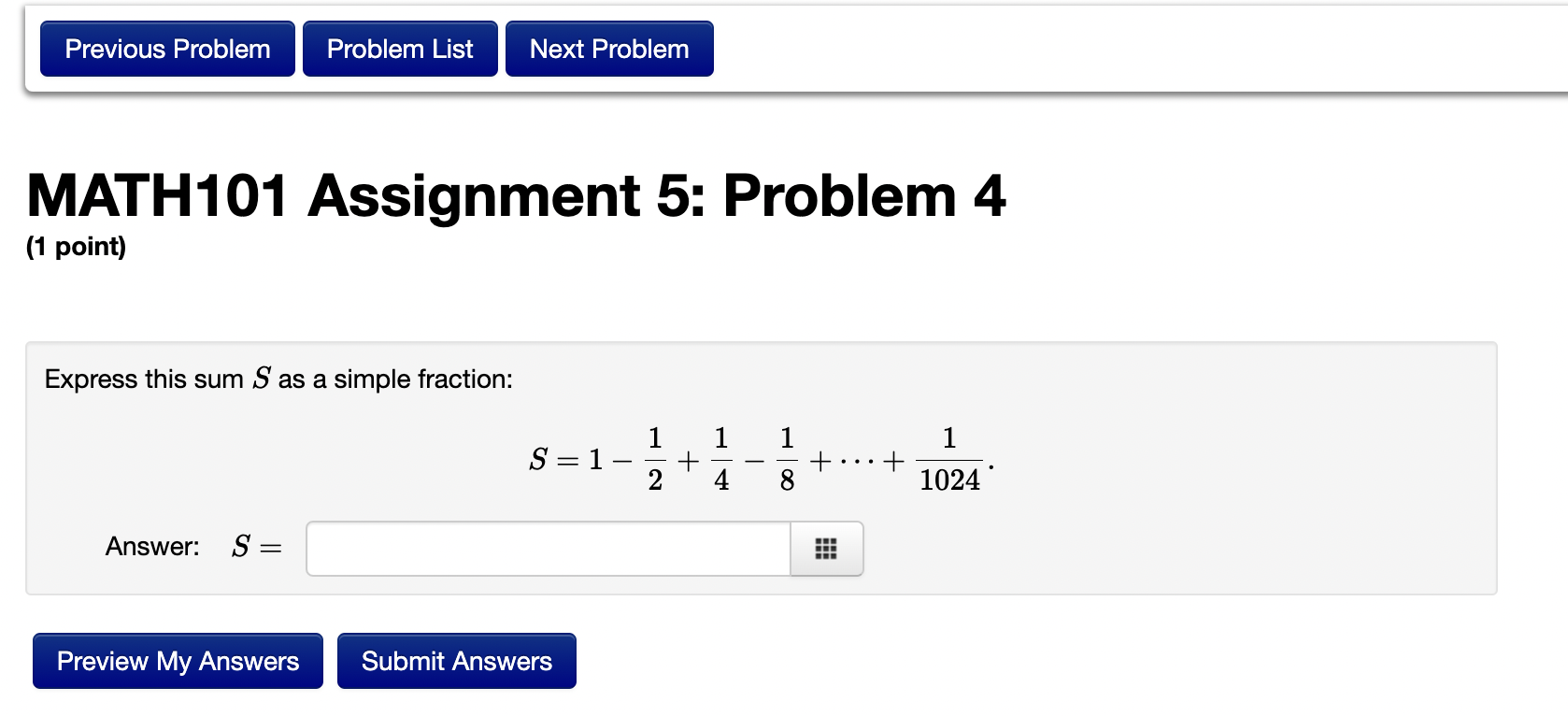 Solved MATH101 Assignment 5: Problem 4 (1 point) Express | Chegg.com