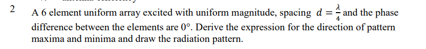 Solved 2 = A 6 element uniform array excited with uniform | Chegg.com