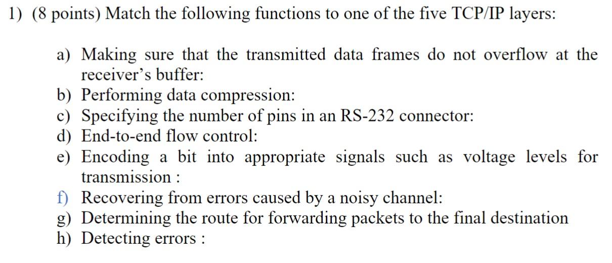 Solved 1) (8 points) Match the following functions to one of | Chegg.com
