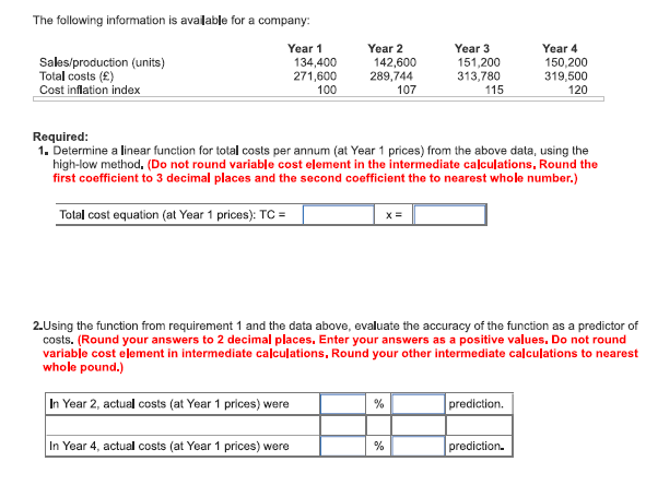Solved The following information is avalable for a company: | Chegg.com