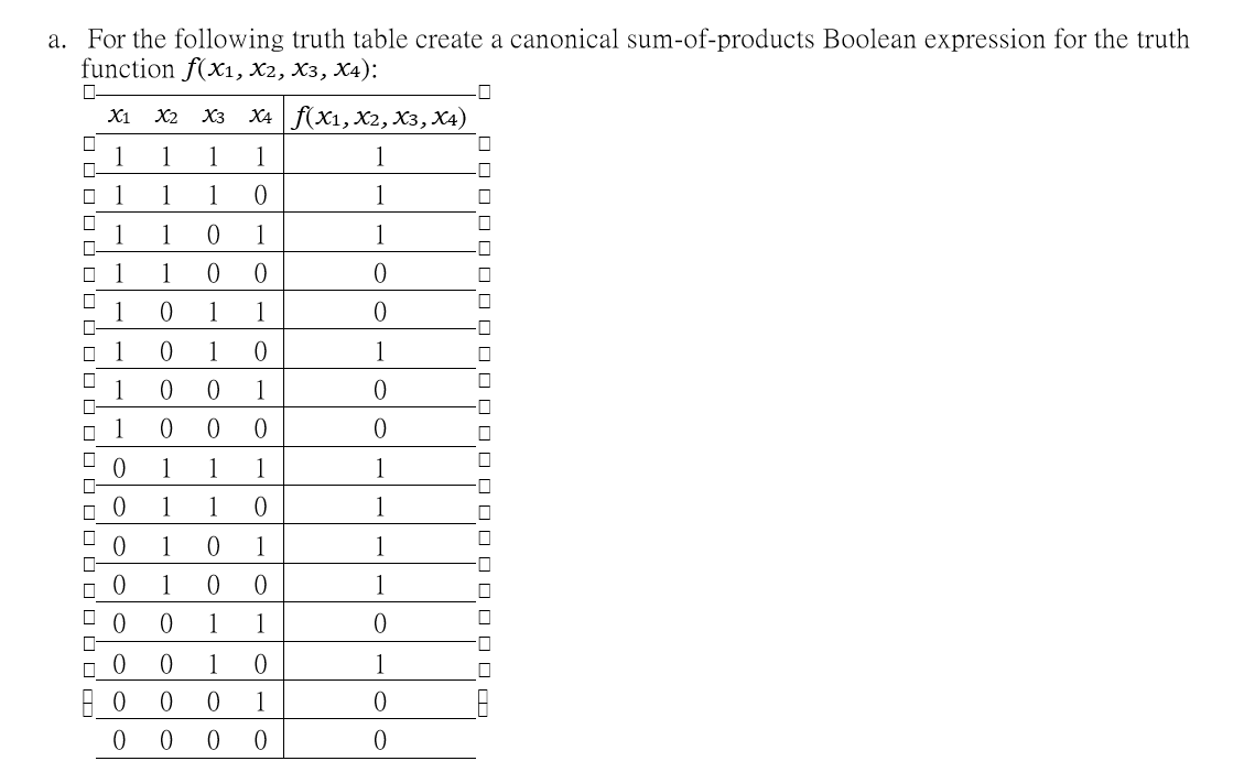 A For The Following Truth Table Create A Canonical