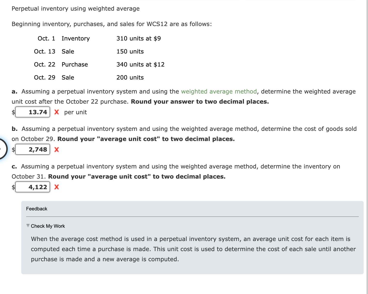 Solved Perpetual inventory using weighted averageBeginning | Chegg.com