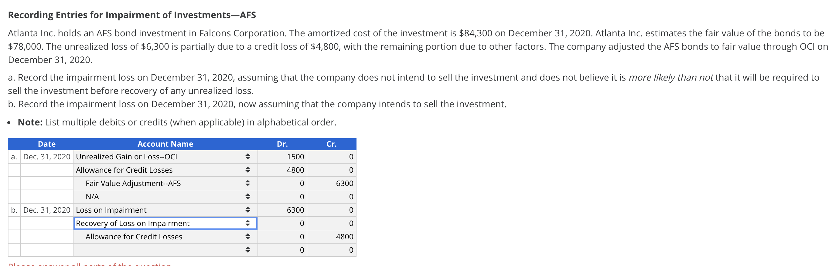 Solved Recording Entries for Impairment of Investments—AFS | Chegg.com