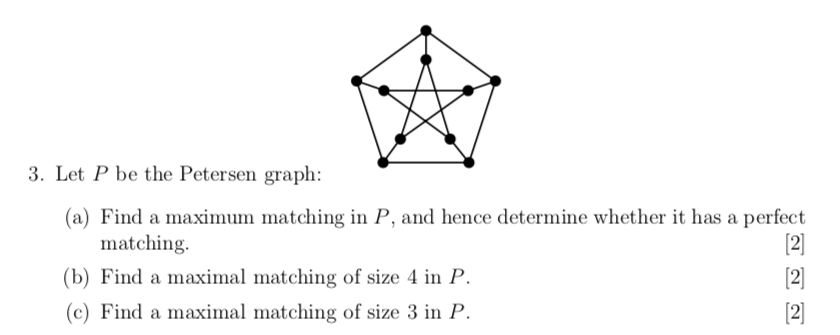 Solved 3. Let P be the Petersen graph: (a) Find a maximum | Chegg.com