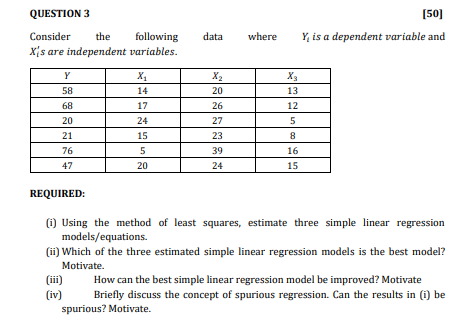 Solved Consider the following data where Yi is a dependent | Chegg.com
