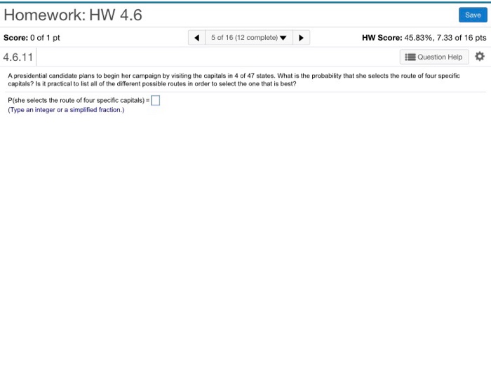 Solved Homework Hw 4 6 Score 0 Of 1 Pt 4 6 11 Save 5 Of 16
