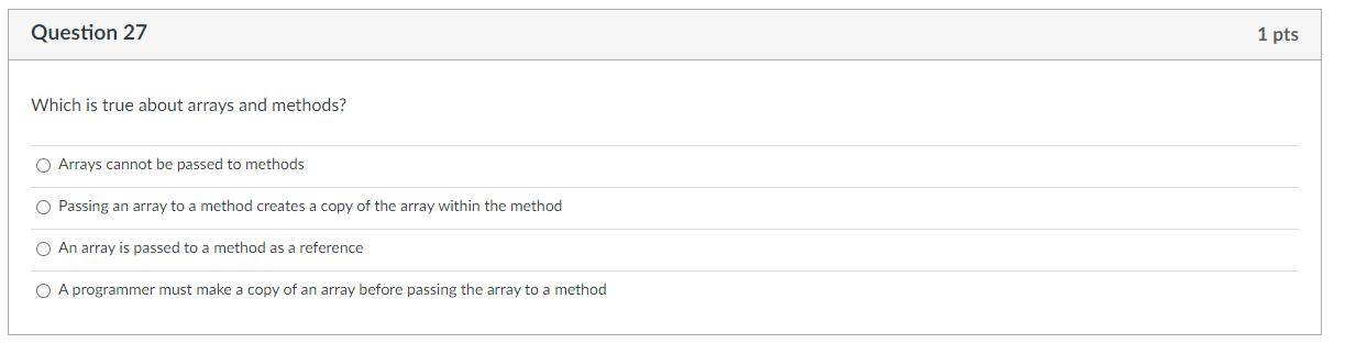 Solved Question 27 1 pts Which is true about arrays and | Chegg.com