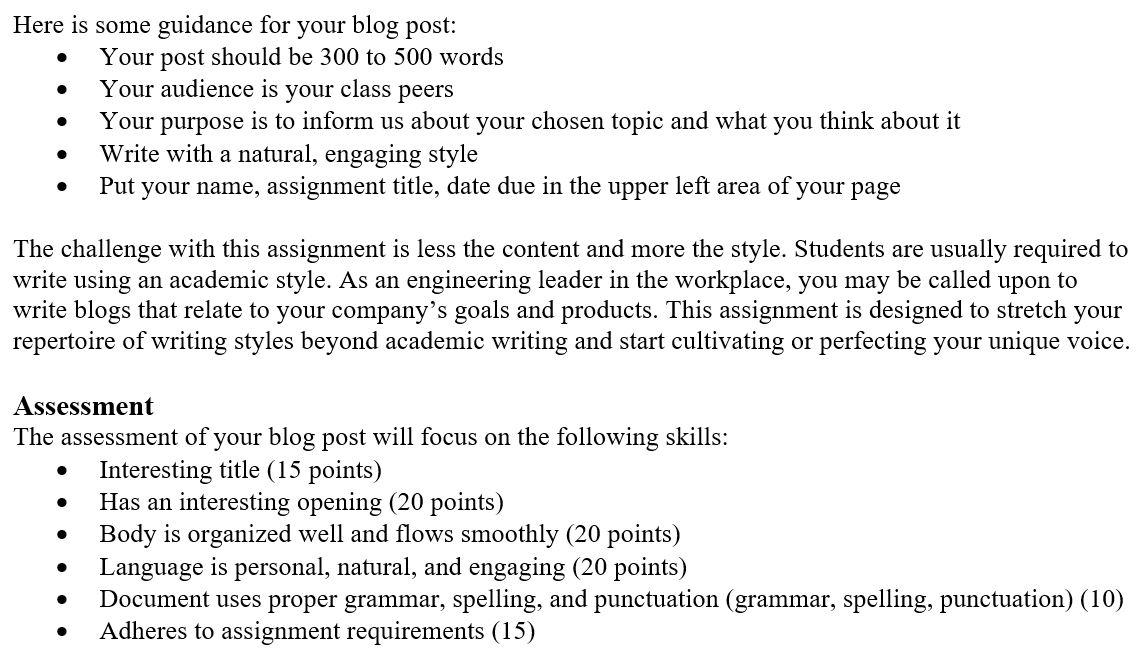 Solved Create a blog post with 300 to 500 words in any topic | Chegg.com
