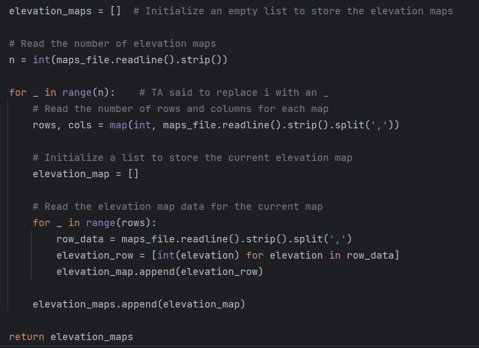 Solved def write_elevation_maps(maps_file: TextI0, | Chegg.com