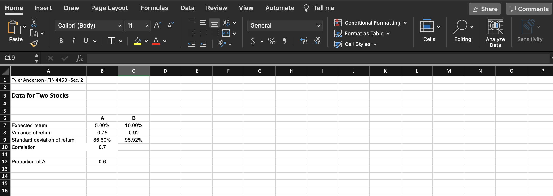 Use the Excel file Data for Two Stocks to determine | Chegg.com
