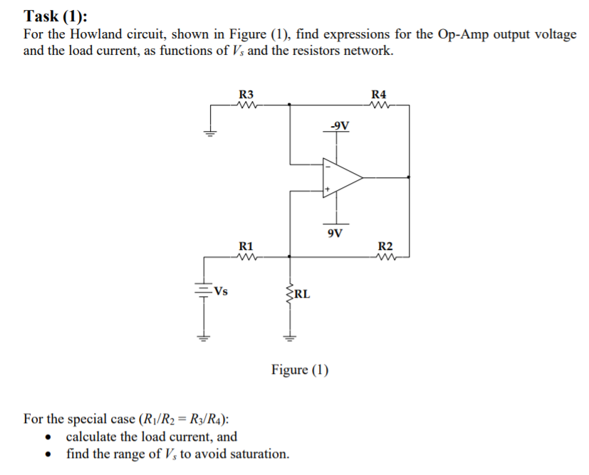 Solved Task (1): For the Howland circuit, shown in Figure | Chegg.com