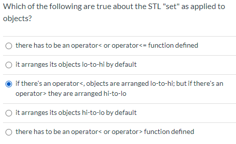 Solved Which of the following are true about the STL "set" | Chegg.com