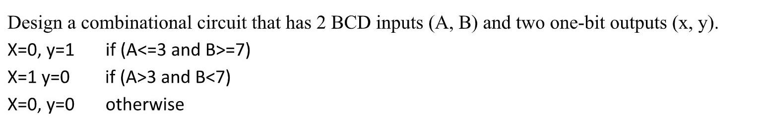 Solved Design a combinational circuit that has 2 BCD inputs | Chegg.com
