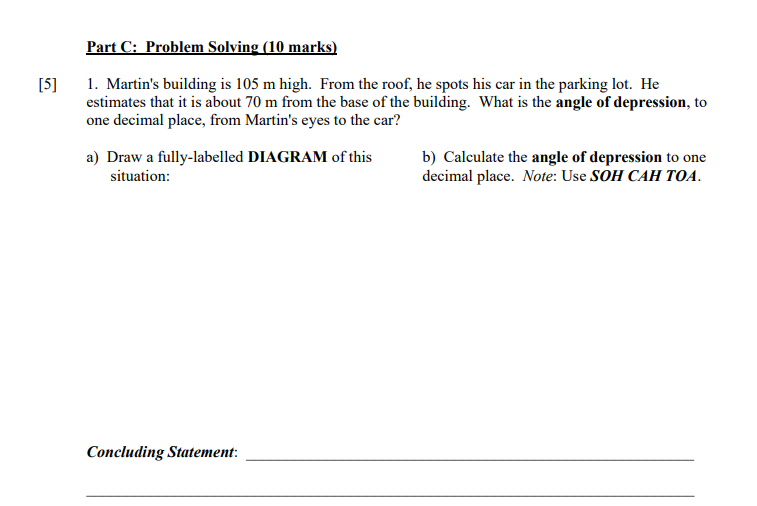 Solved Part C: Problem Solving (10 marks) [5] 1. Martin's | Chegg.com