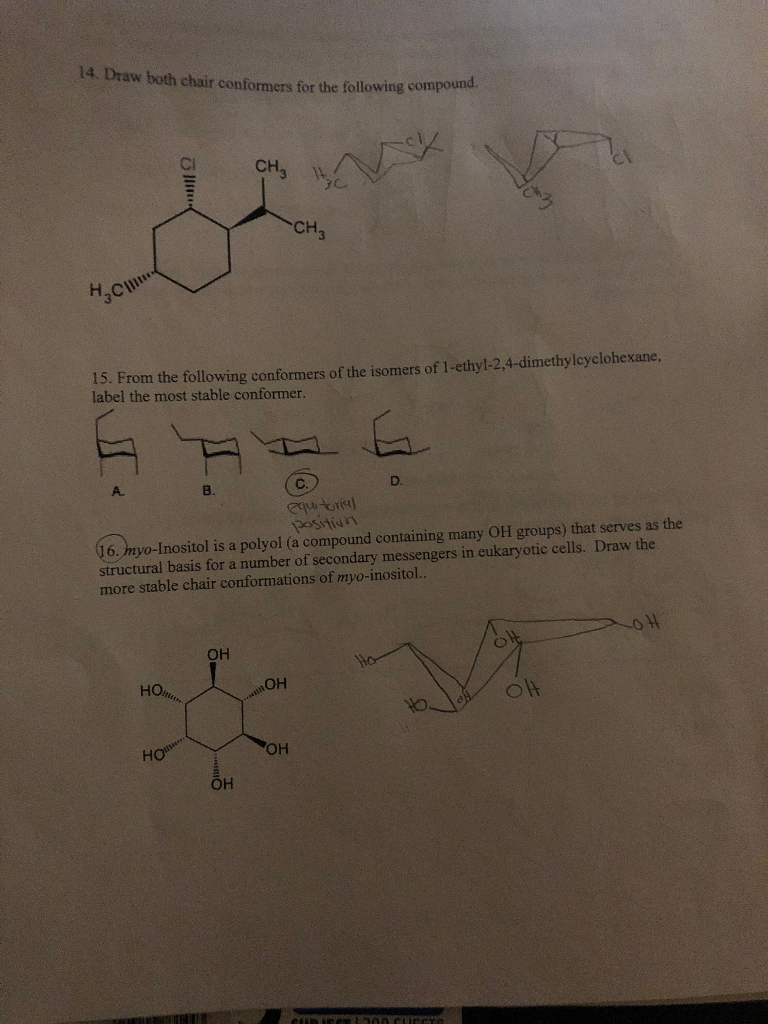 Solved 14. Draw both chair conformers for the following | Chegg.com