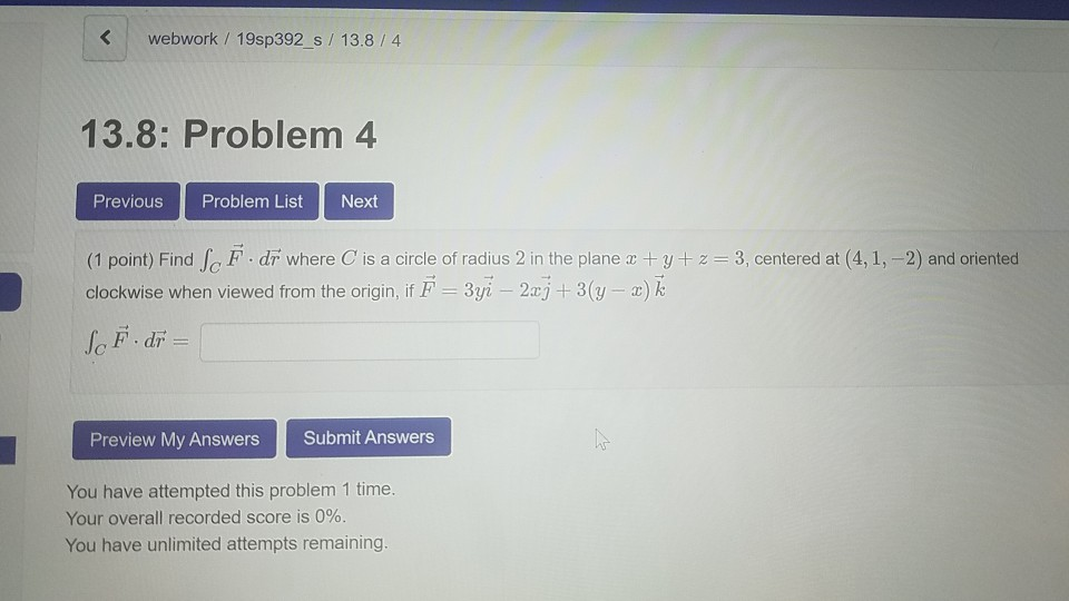 Solved webwork 19sp392 s 13.8/4 13.8: Problem 4 Previous | Chegg.com