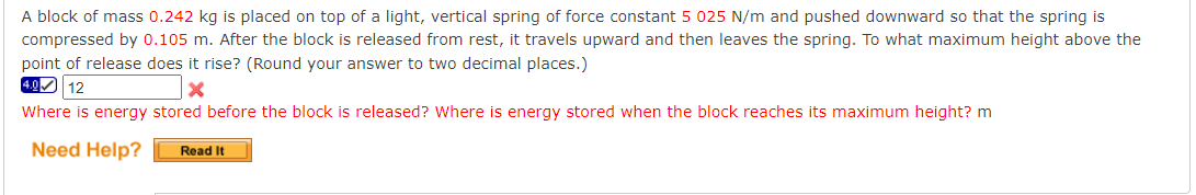 Solved A block of mass 0.242 kg is placed on top of a light, | Chegg.com