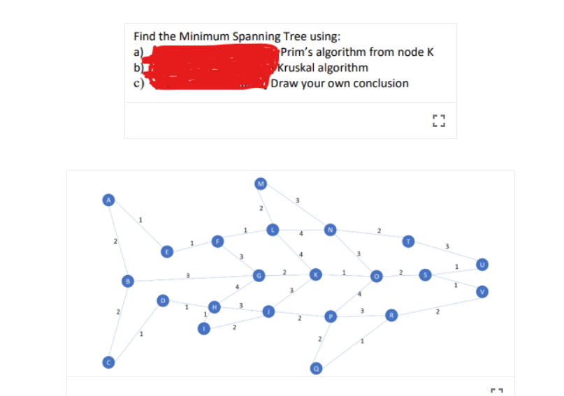 Solved 2 Find the Minimum Spanning Tree using: a) 1 Prim's | Chegg.com