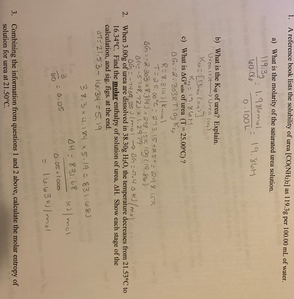 Solved 1. A reference book lists the solubility of urea | Chegg.com