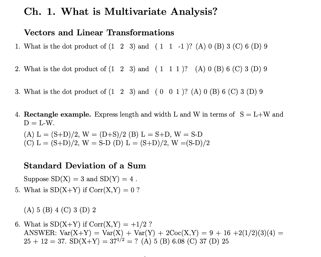 Solved Ch. 1. What is Multivariate Analysis? Vectors and | Chegg.com