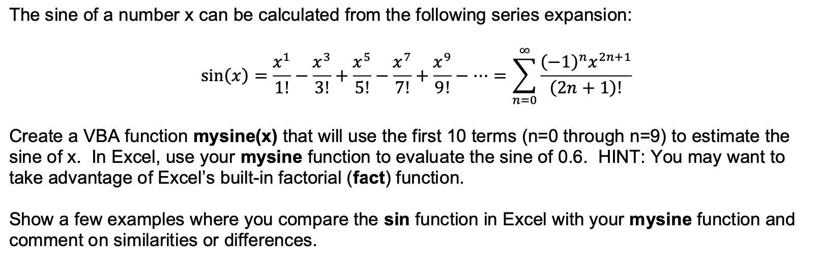 Solved The sine of a number x can be calculated from the | Chegg.com