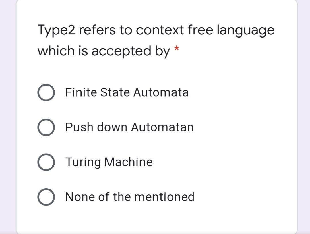 Solved Type2 refers to context free language which is | Chegg.com