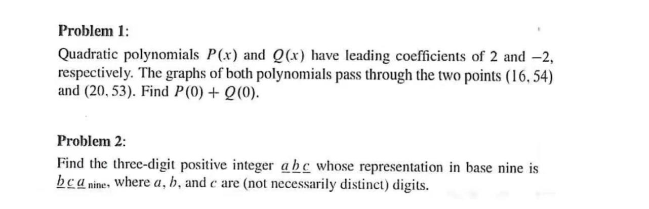Solved Problem 1: Quadratic polynomials P(x) and Q(x) have | Chegg.com