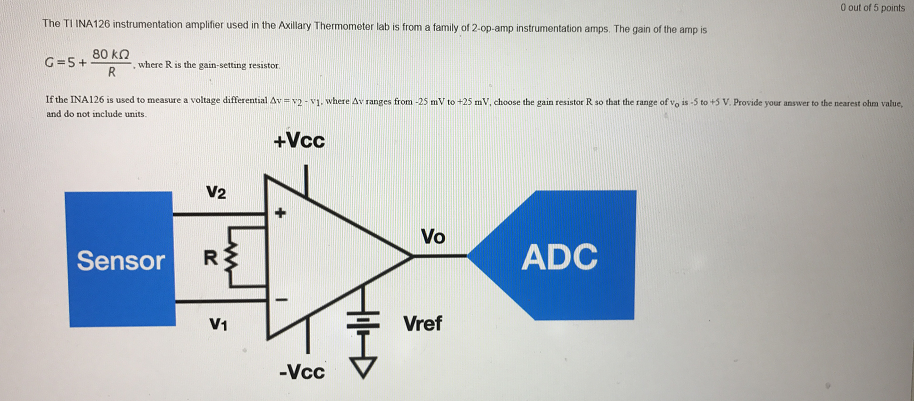 Solved 0 out of 5 points The TI INA126 instrumentation | Chegg.com