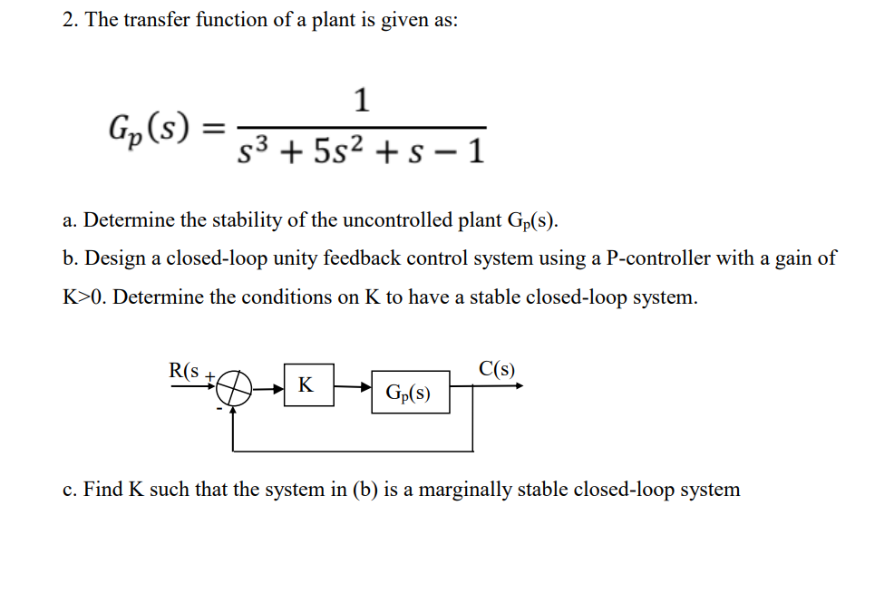 Solved 2. The transfer function of a plant is given as: | Chegg.com