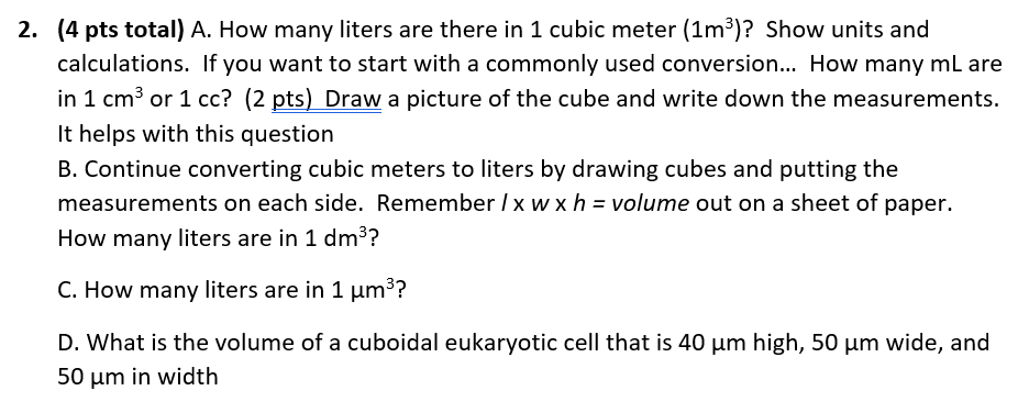 Solved 2. (4 pts total) A. How many liters are there in 1 | Chegg.com