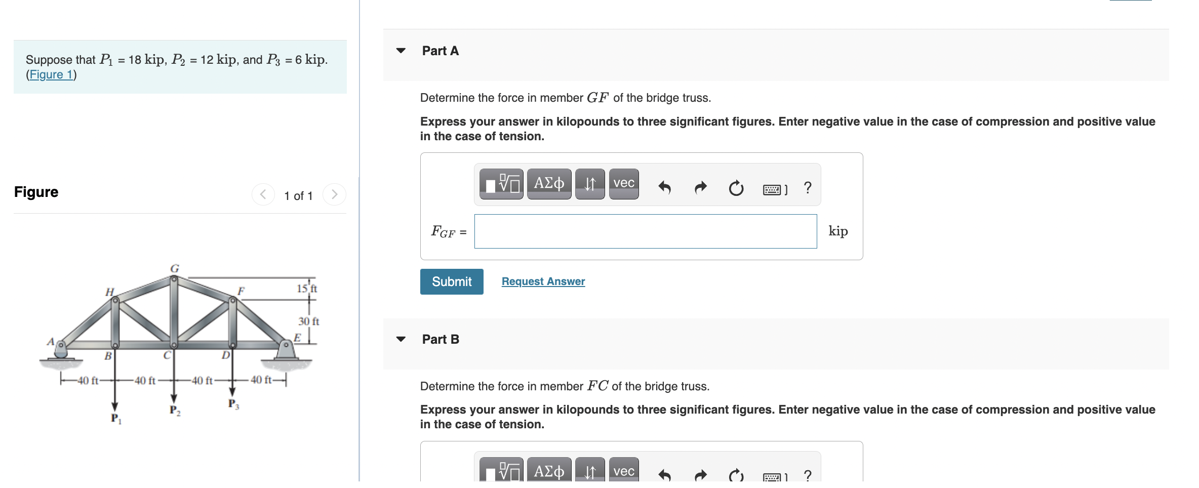 Solved Suppose that P1=18 kip, P2=12 kip, and P3=6 kip. | Chegg.com