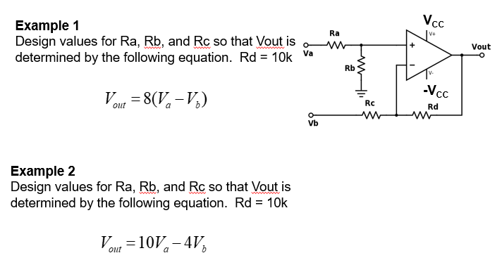 Solved Vcc Ra Example 1 Design values for Ra, Rb, and Rc so | Chegg.com