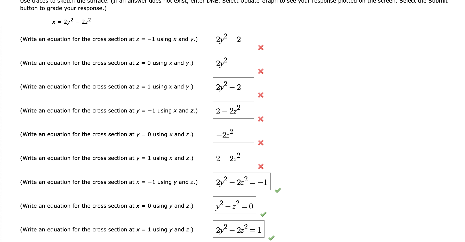 Solved button to grade your response.) x=2y2−2z2 (Write an | Chegg.com