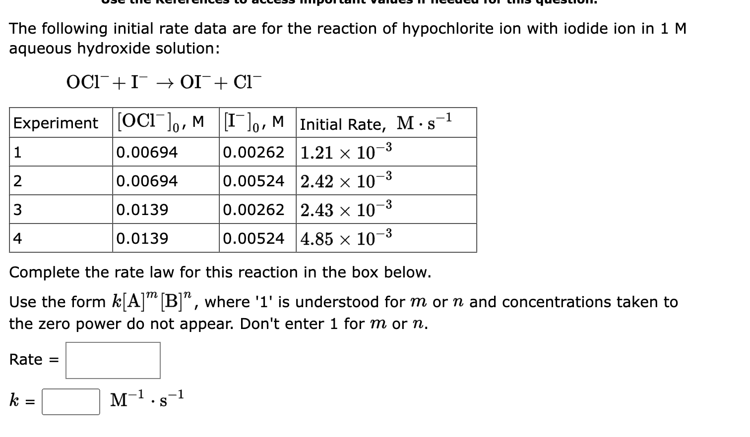 Solved The Following Initial Rate Data Are For The Reaction