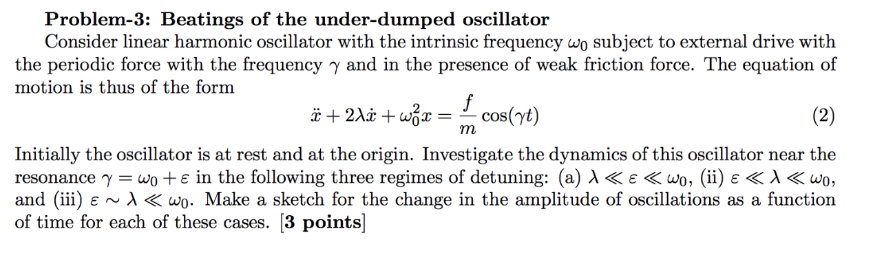 Problem-3: Beatings of the under-dumped oscillator | Chegg.com