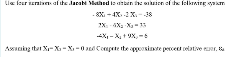 Solved Use four iterations of the Jacobi Method to obtain | Chegg.com