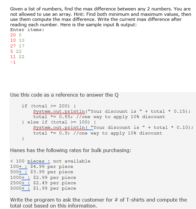 Given a list of numbers, find the max difference | Chegg.com