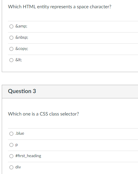 Solved Which HTML entity represents a space character? & O | Chegg.com