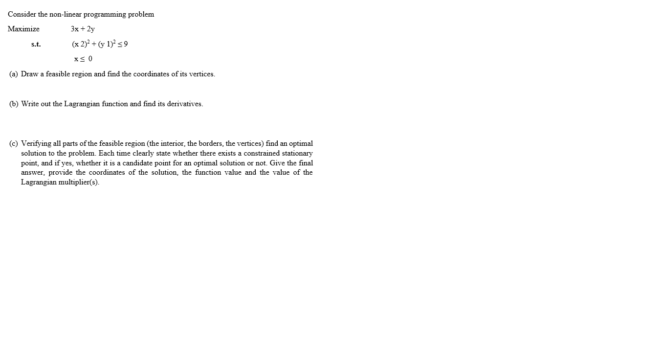 Solved Consider the non-linear programming problem maximize | Chegg.com