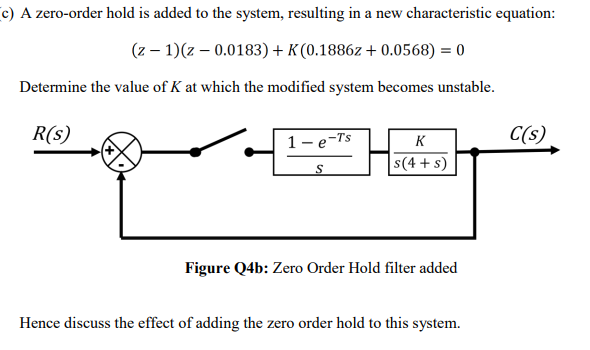 Solved c) A zero-order hold is added to the system, | Chegg.com