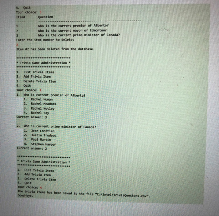 Solved Trivia Game Administration Write a program that | Chegg.com