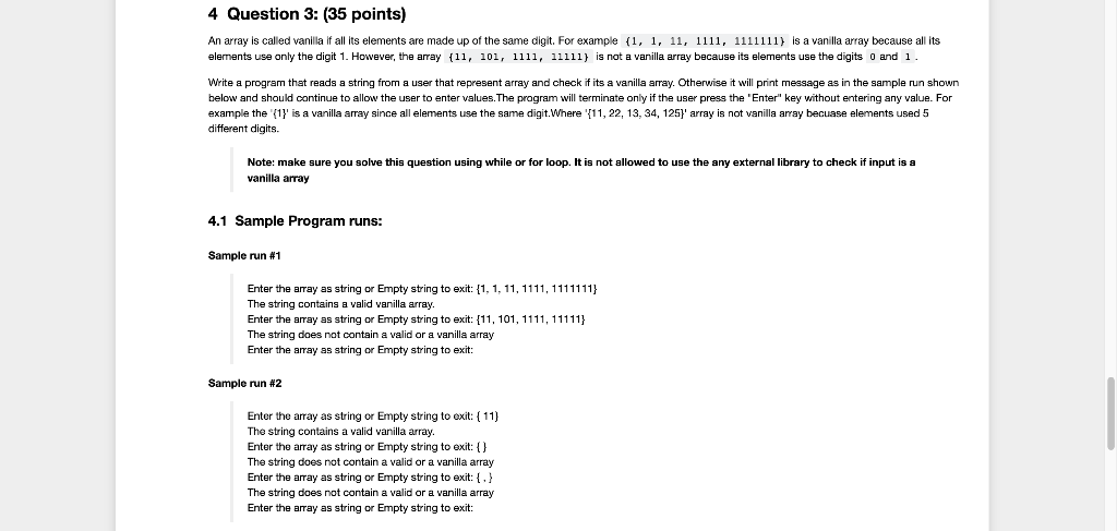 Solved 4 Question 3: (35 points) An array is called vanilla | Chegg.com