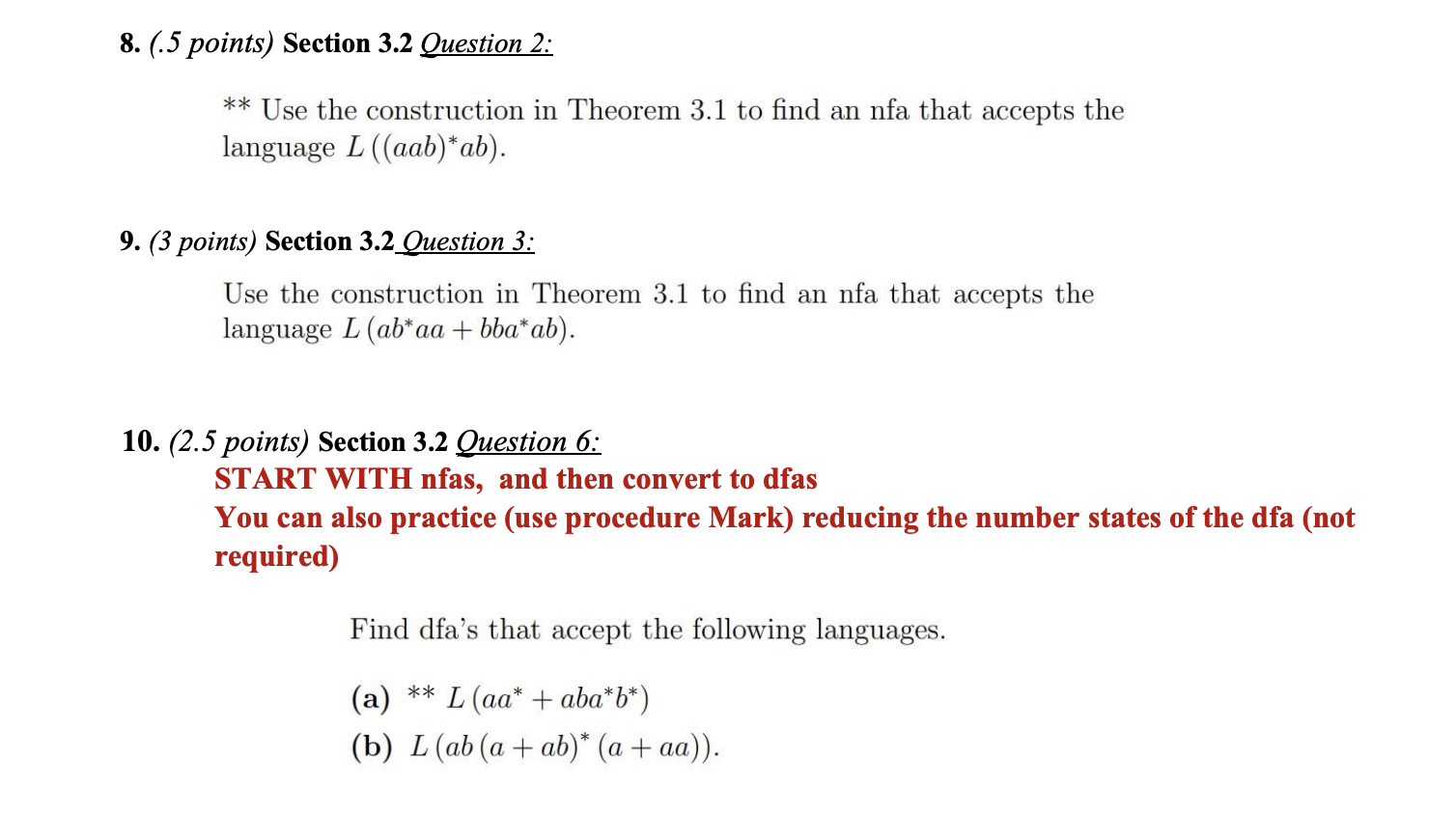 Solved ** Use the construction in Theorem 3.1 to find an nfa | Chegg.com