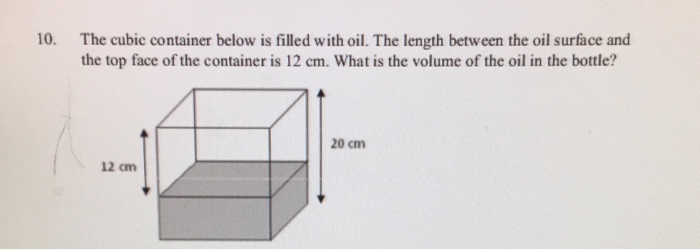 Solved The cubic container below is filled with oil. The | Chegg.com