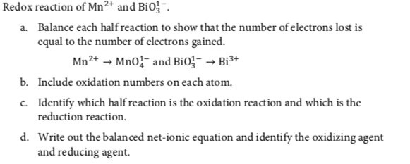 Solved Redox reaction of Mn2+ and Bio a. Balance each half | Chegg.com